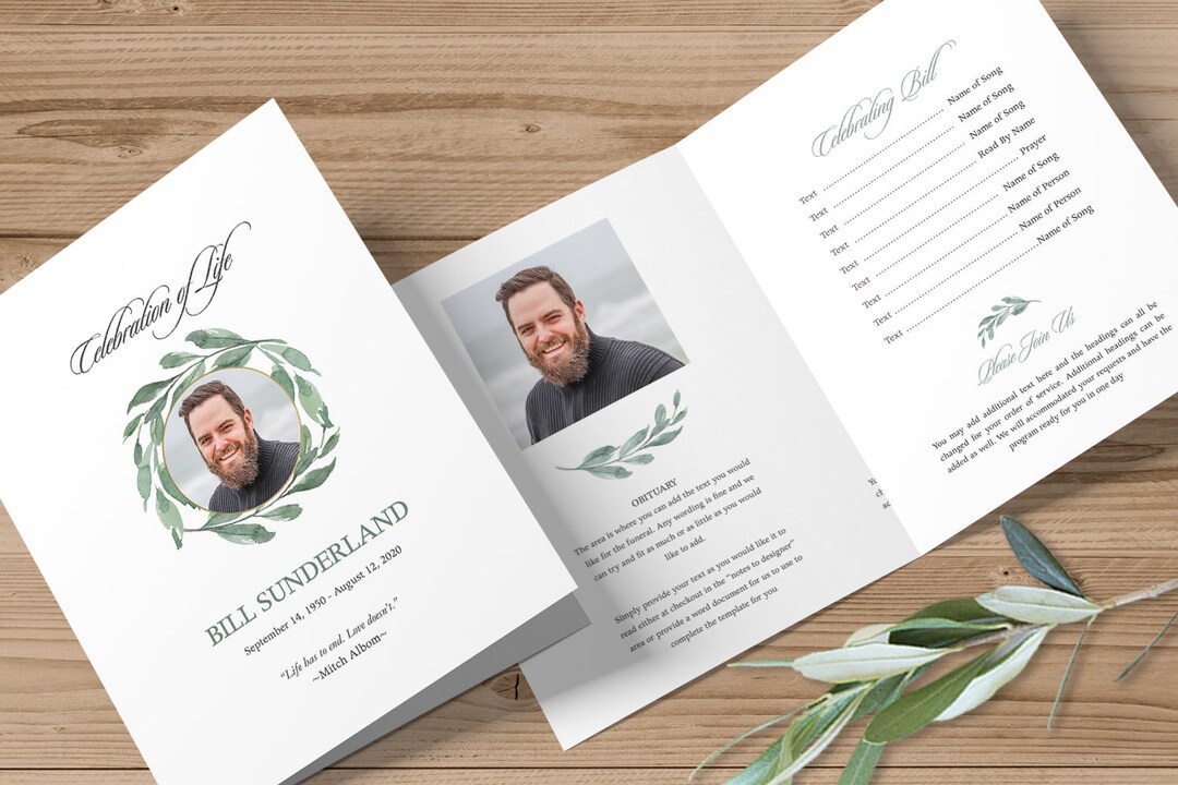Funeral Program Template, Customized Memorial Program, Funeral Service ...