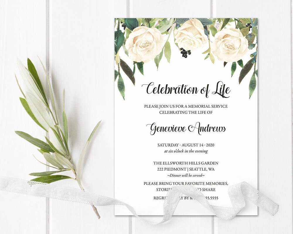 Celebration Of Life Invitation Template Funeral Announcement Etsy
