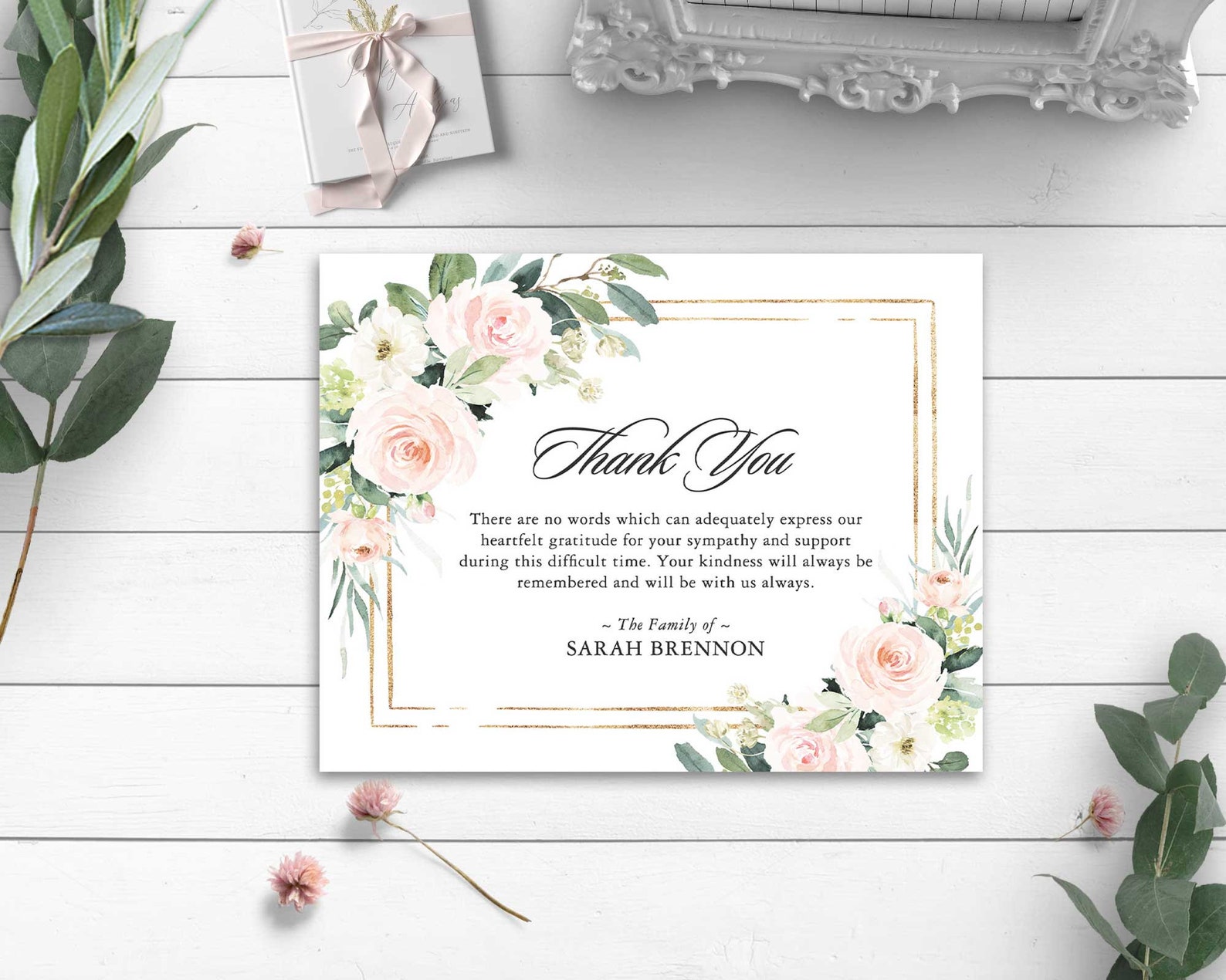 Funeral Thank You Card Acknowledgement Card Template - Etsy