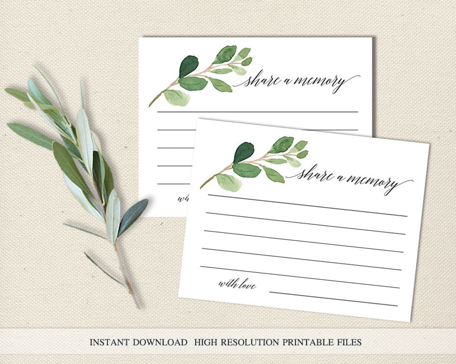 Share A Memory Card Printable Template Greenery Eucalyptus Funeral ...