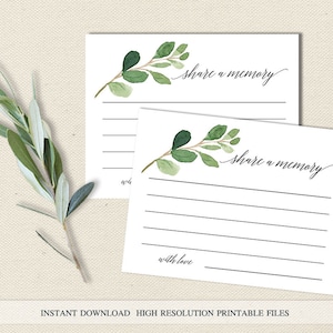 Share A Memory Card Printable Template Greenery Eucalyptus Funeral ...
