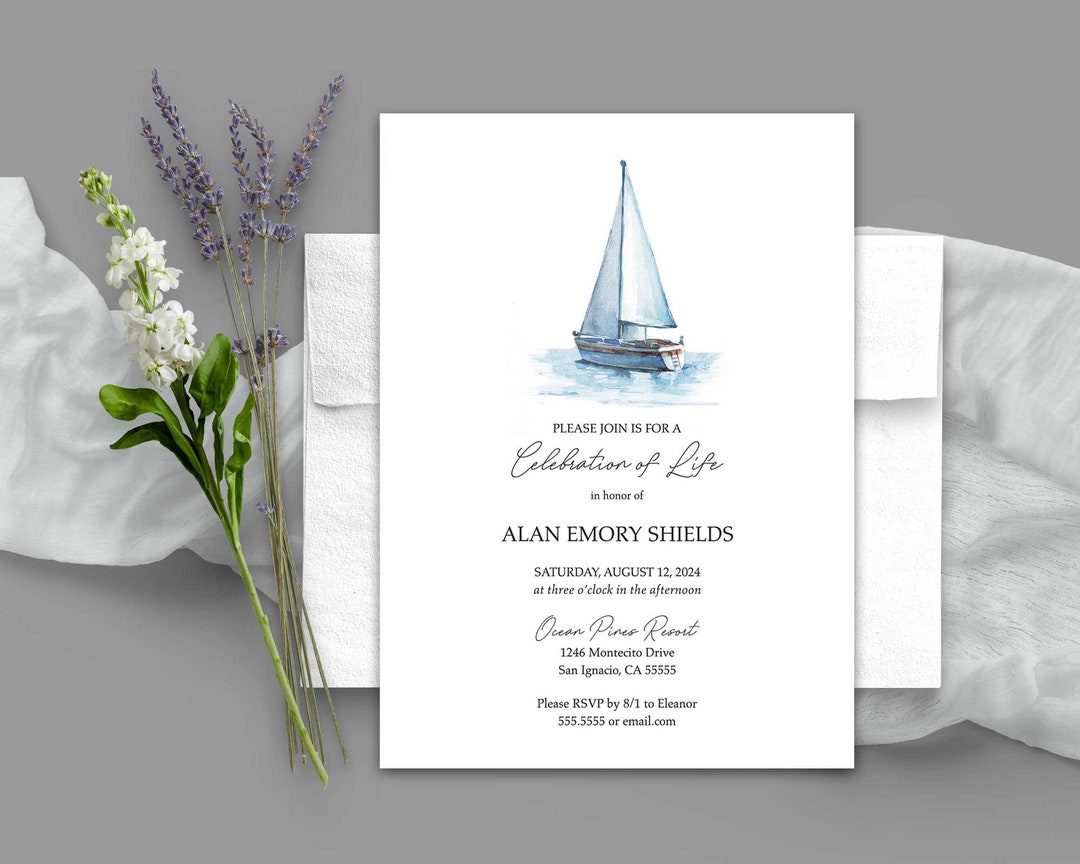 Sailing Themed Funeral Invitation, Ocean Celebration of Life Invitation ...