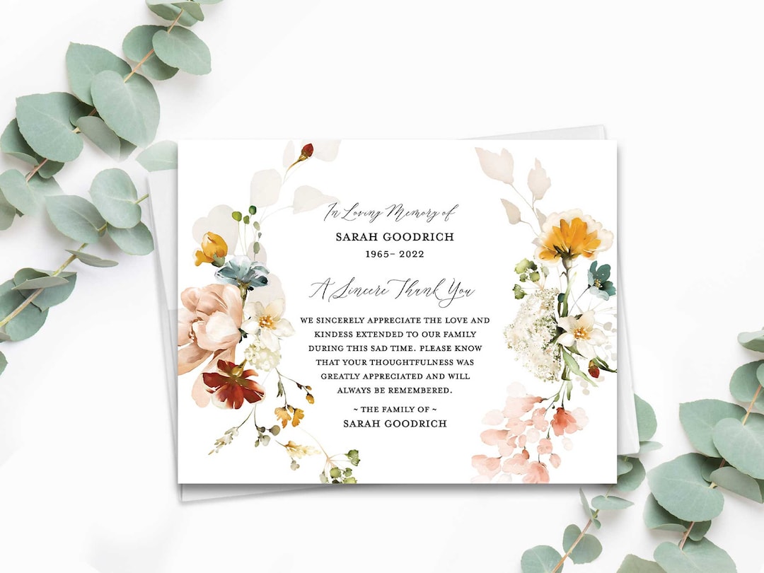 Sympathy Acknowledgement Cards, Funeral Thank You and Bereavement Notes ...