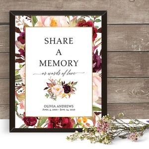 Share a Memory Sign Funeral Celebration of Life Share a Memory Sign ...