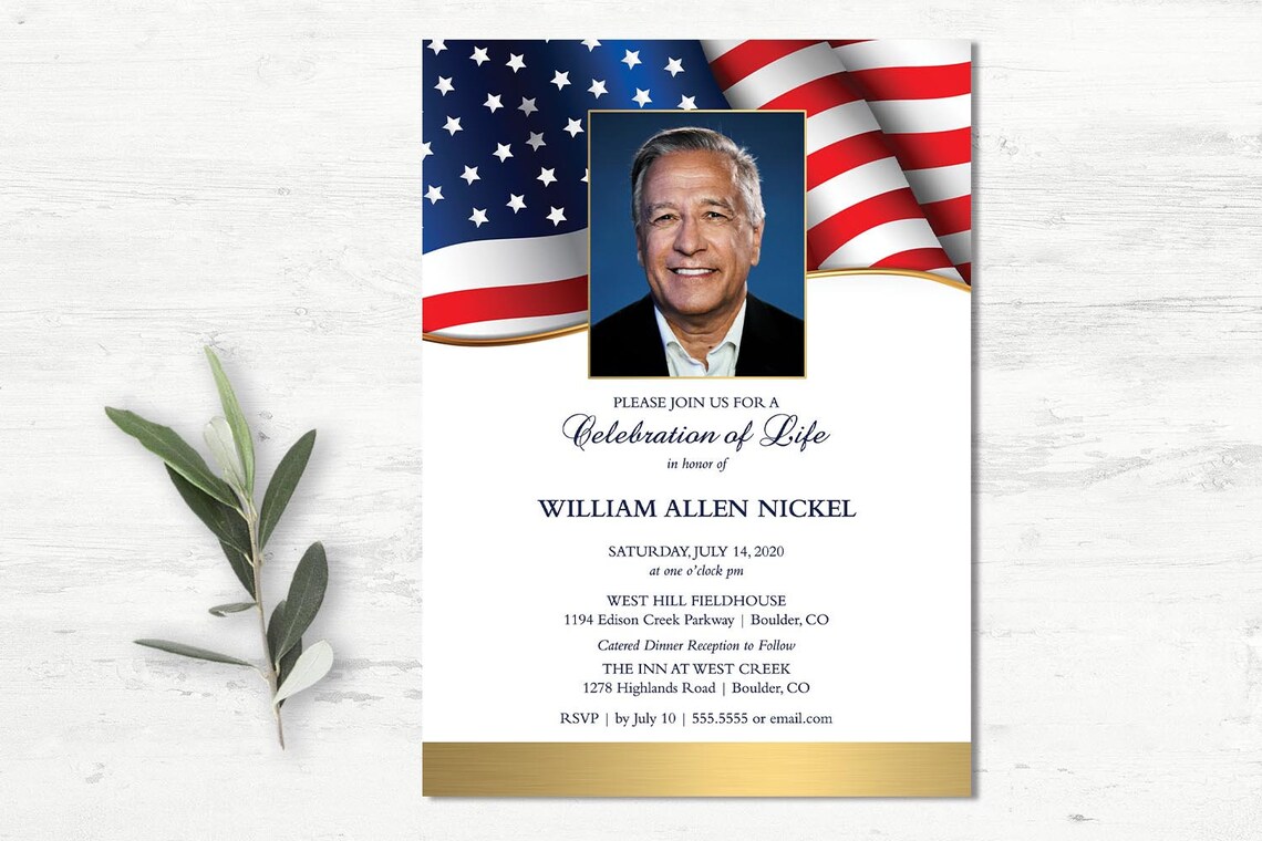 Military Funeral Invitation Template, Celebration of Life Invitation ...