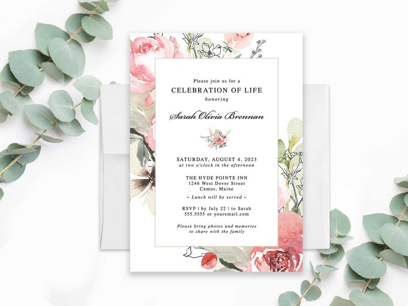 Celebration of Life Invitation Template Printable Funeral - Etsy