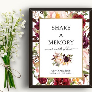 Share a Memory Sign Funeral Celebration of Life Share a Memory Sign ...