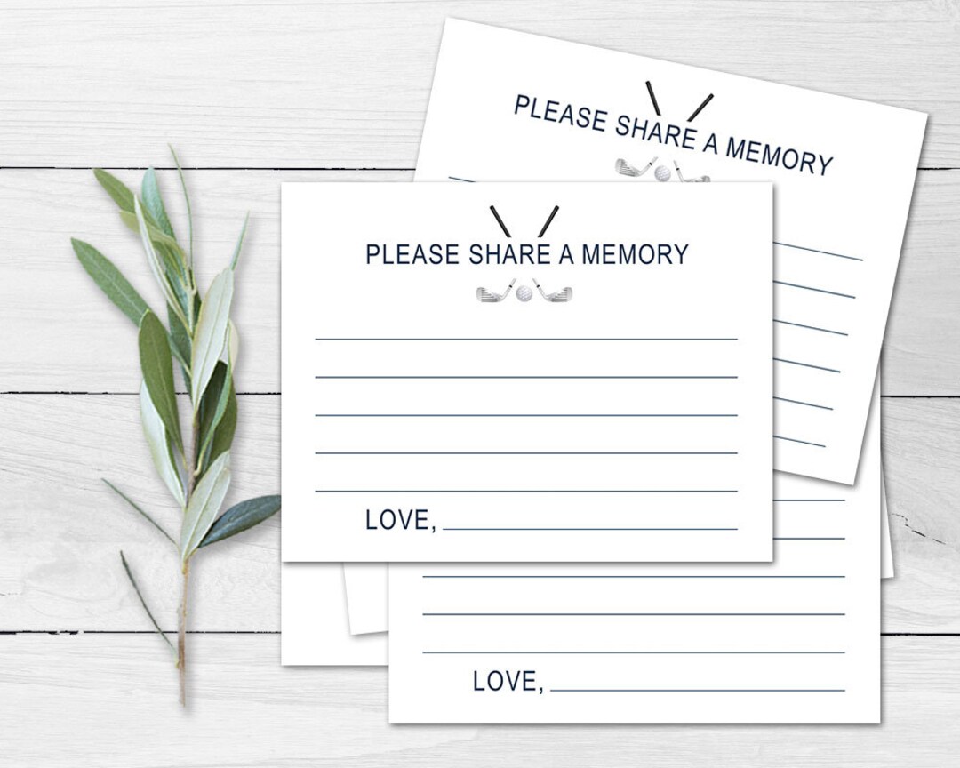 Golf Funeral Share A Memory Card Printable Template Celebration of Life ...