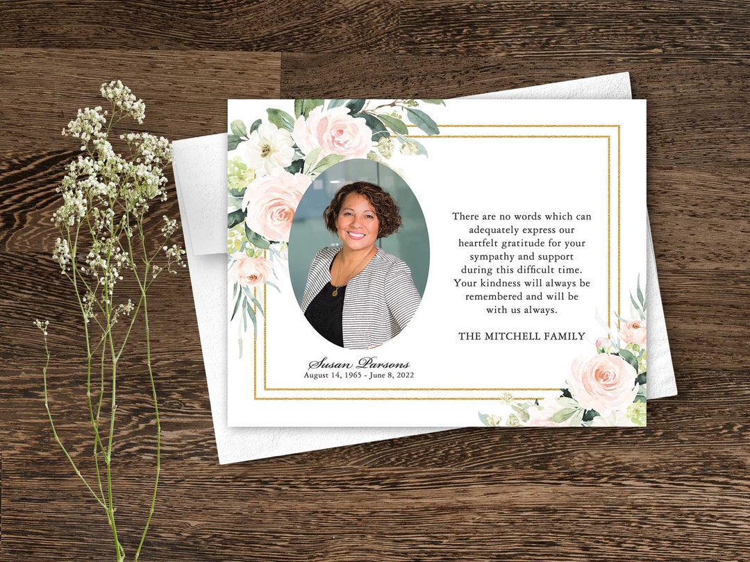 Sympathy Acknowledgement Cards, Funeral Thank You Photo Bereavement ...