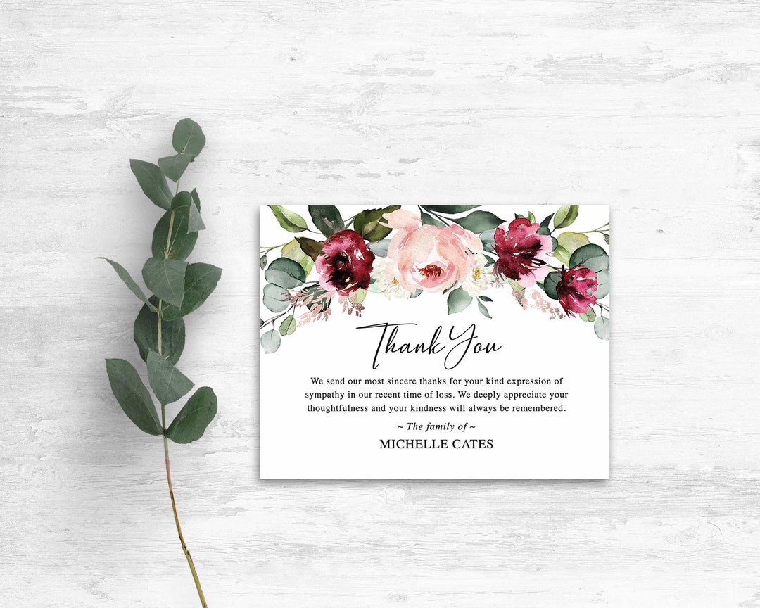 Funeral Acknowledgement Card Template Sympathy Thank You Note Funeral ...