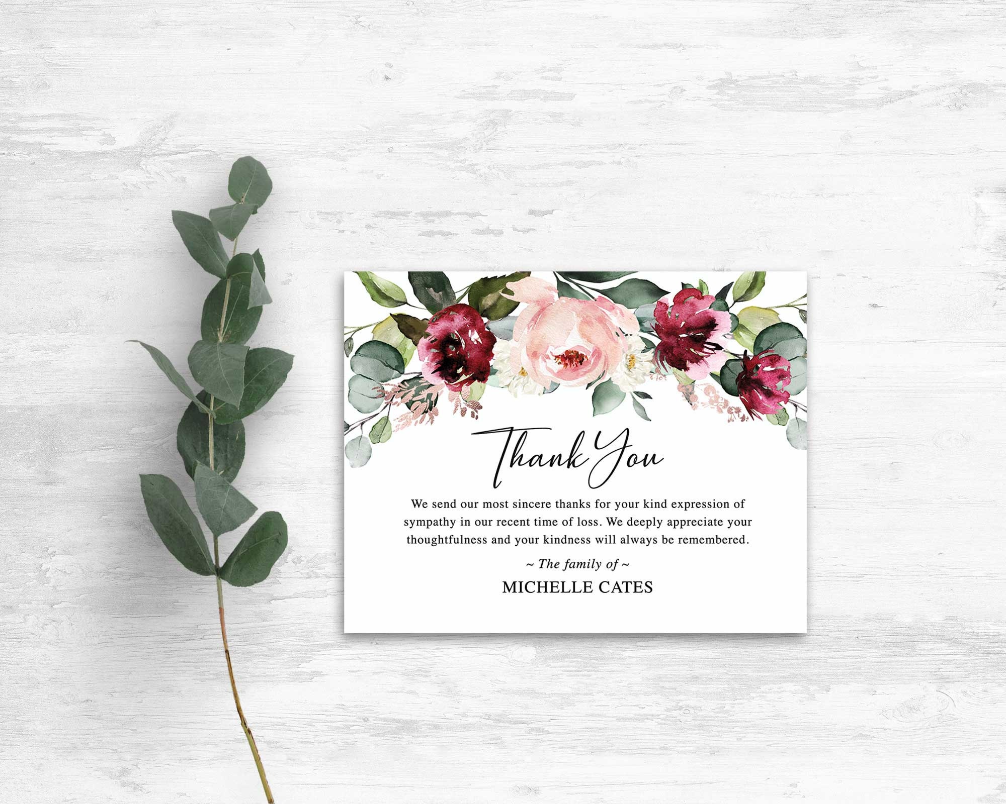 Funeral Acknowledgement Card Template Sympathy Thank You Note Funeral ...