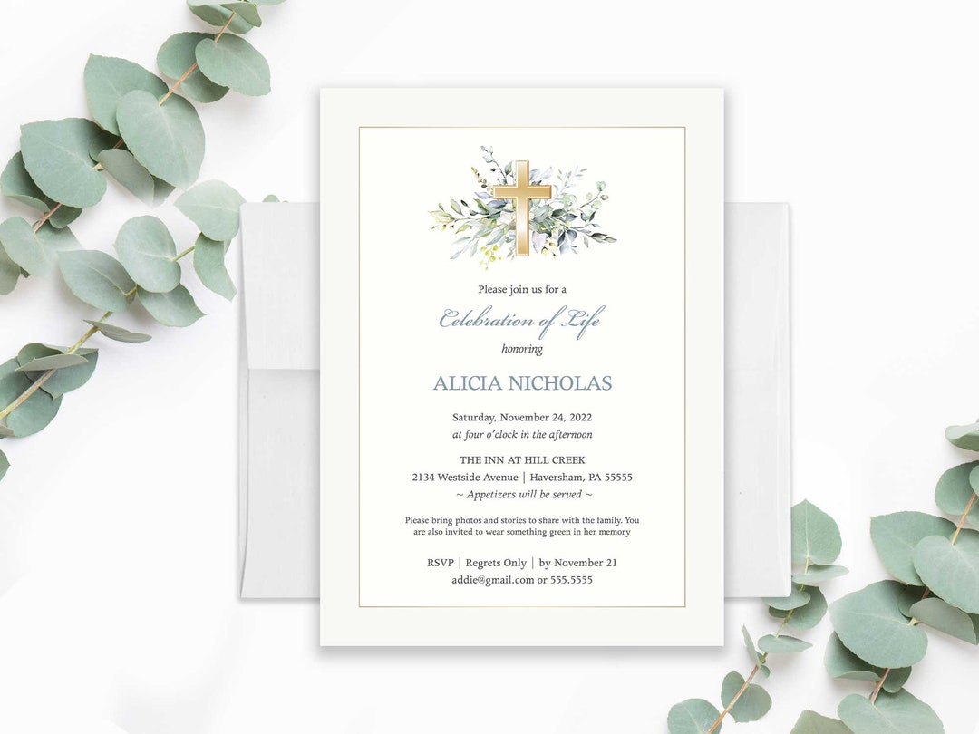 Celebration of Life Invitation, Funeral Announcement, Memorial ...