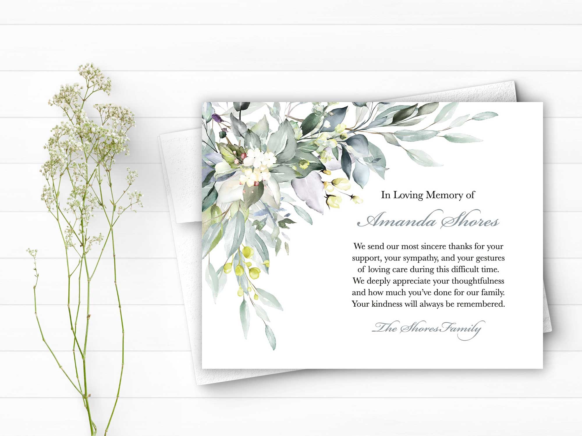 Sympathy Acknowledgement Cards, Funeral Thank You and Bereavement Notes ...