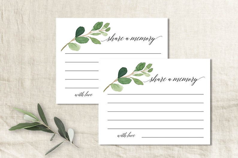 Share A Memory Card Printable Template Greenery Eucalyptus Funeral ...