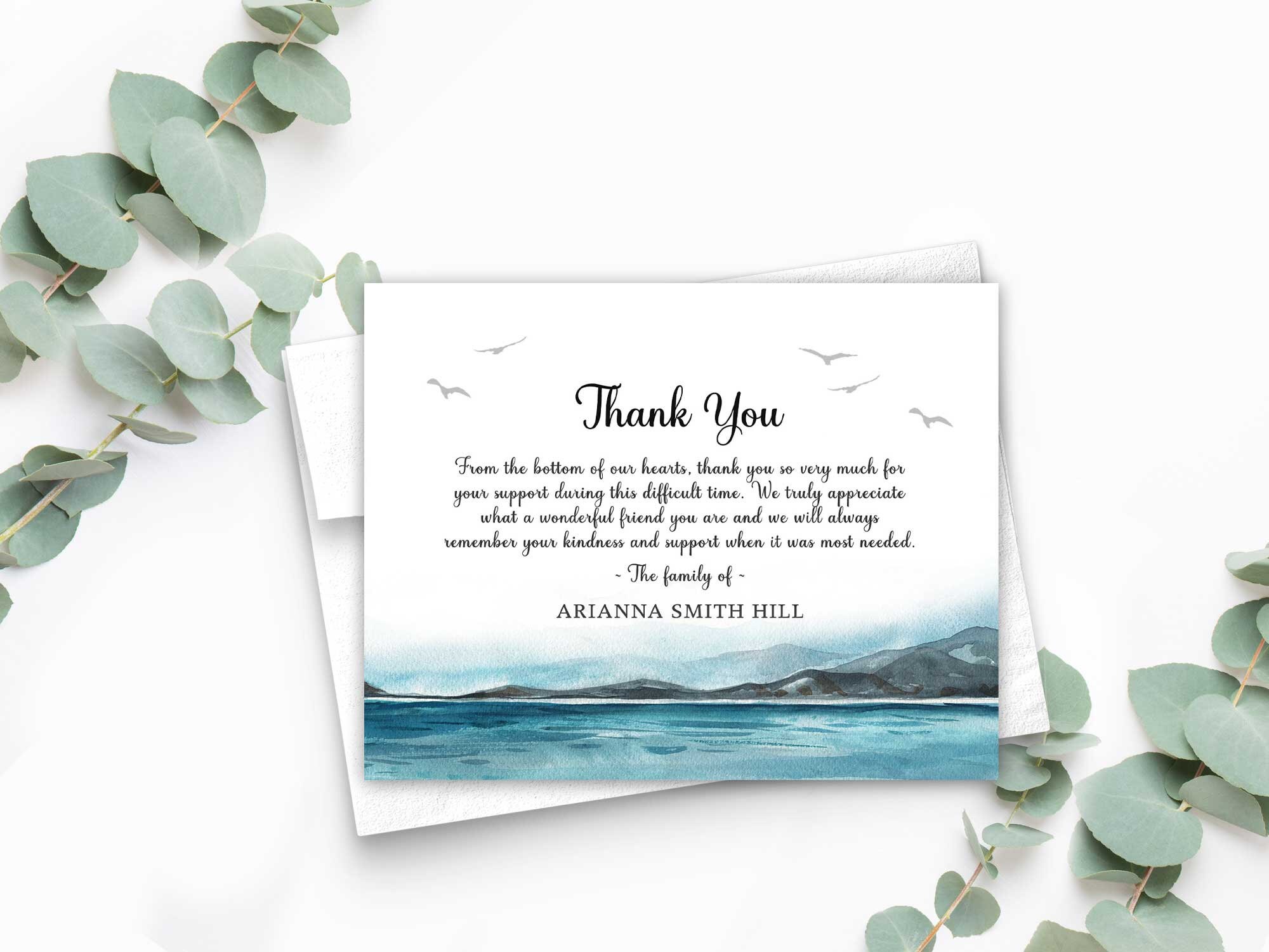 Funeral Thank You Card, Memorial Service Printable Template or Printed ...