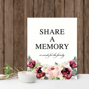 Floral Share a Memory Funeral Sign, Printed or PDF - Etsy