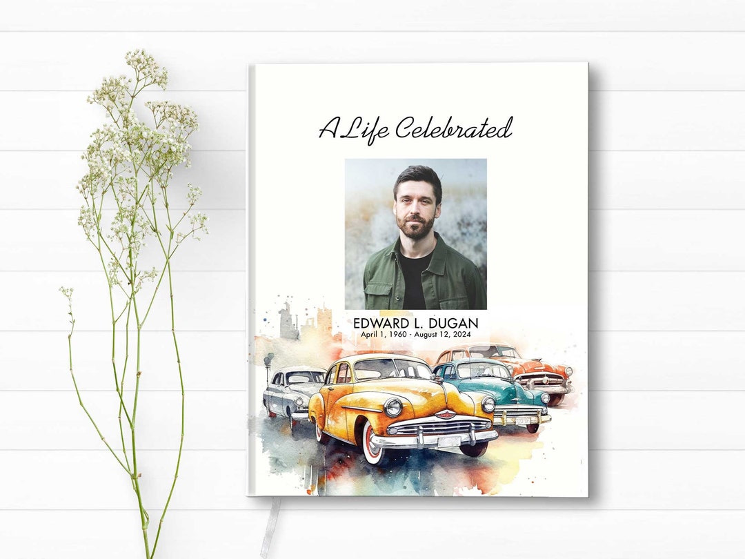 Funeral Guest Book Vintage Cars Celebration of Life Funeral, Printed ...