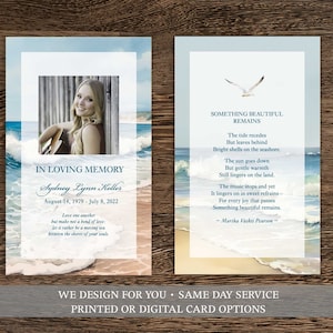 Beach Theme Funeral Prayer Card Template, Printable Memorial Prayer ...
