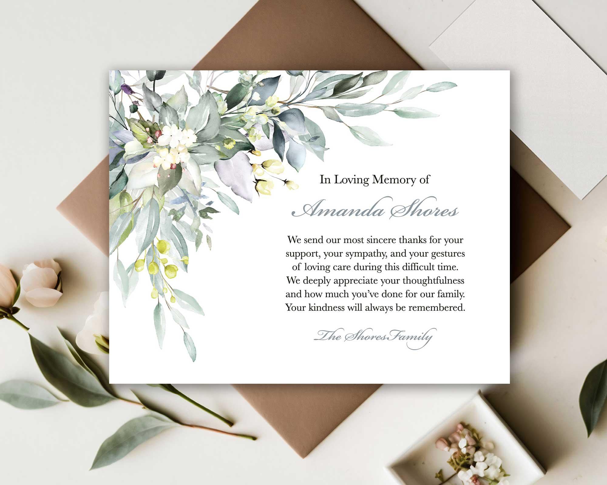 Sympathy Thank You Cards With Envelopes, Funeral Acknowledgment Cards ...