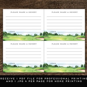 Golf Funeral Share A Memory Card Printable Template, Instant Download ...