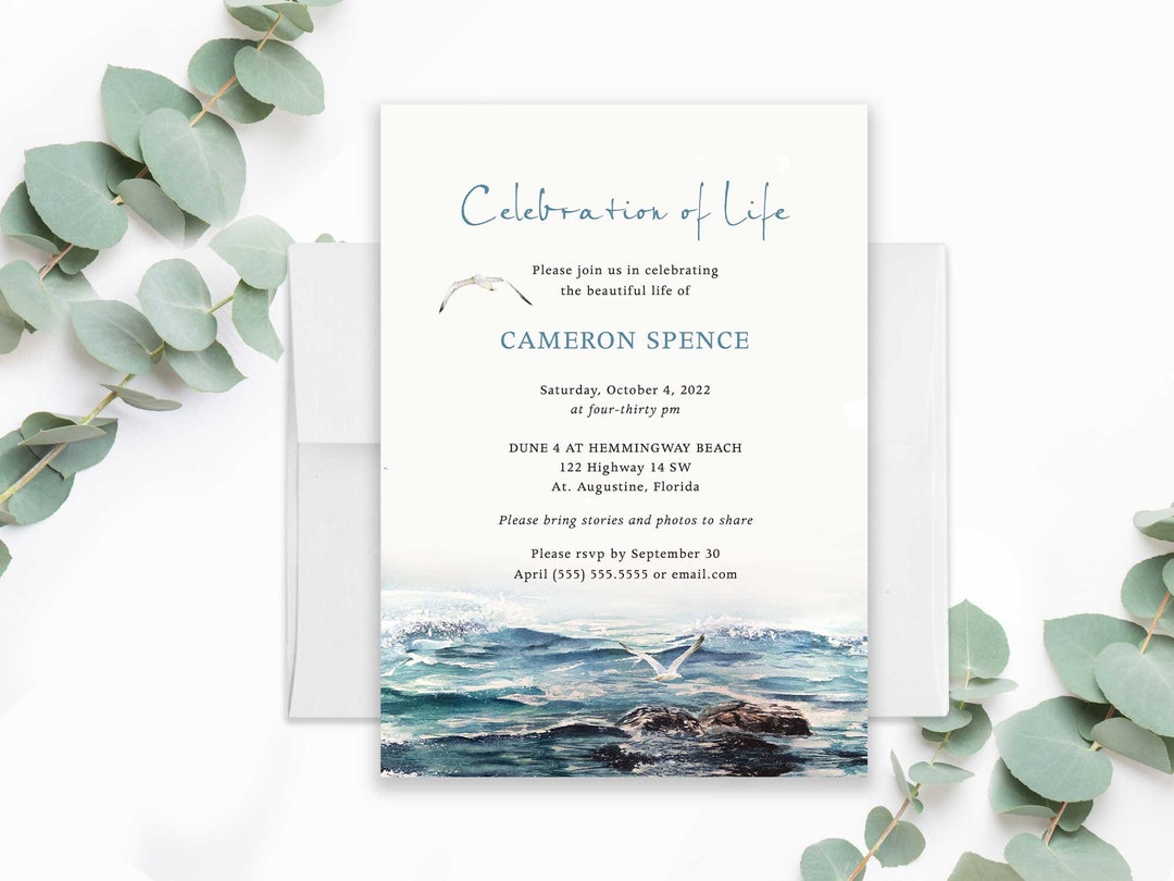Beach Celebration of Life Invitation Template, Memorial Service ...