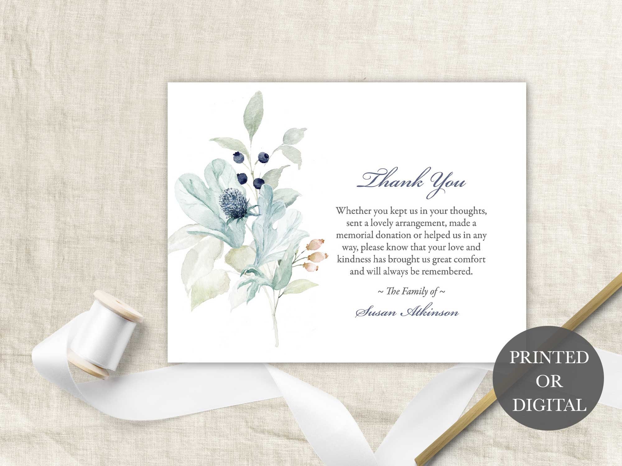 Sympathy Acknowledgement Cards, Funeral Thank You Bereavement Notes ...