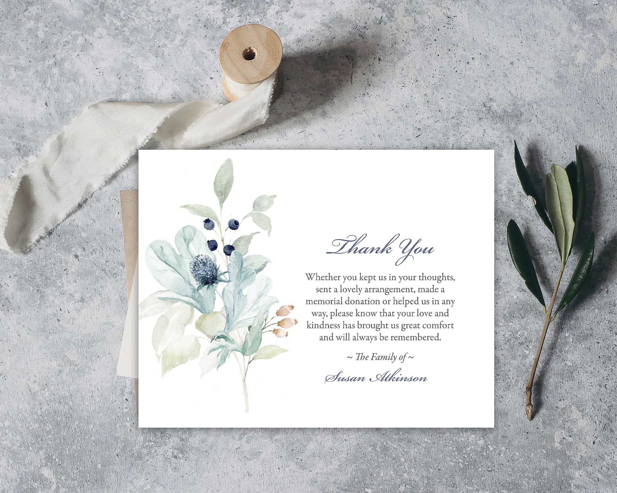 Sympathy Acknowledgement Cards, Funeral Thank You Bereavement Notes ...