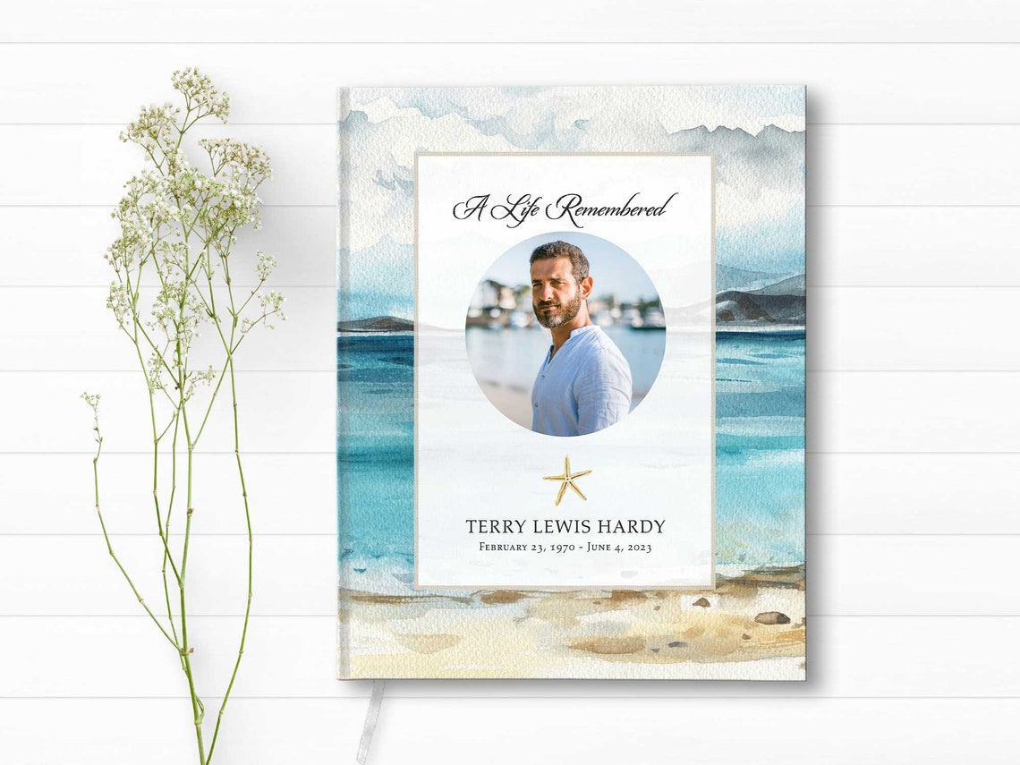 Funeral Guest Book Ocean Beach Theme Celebration of Life Guest Registry ...