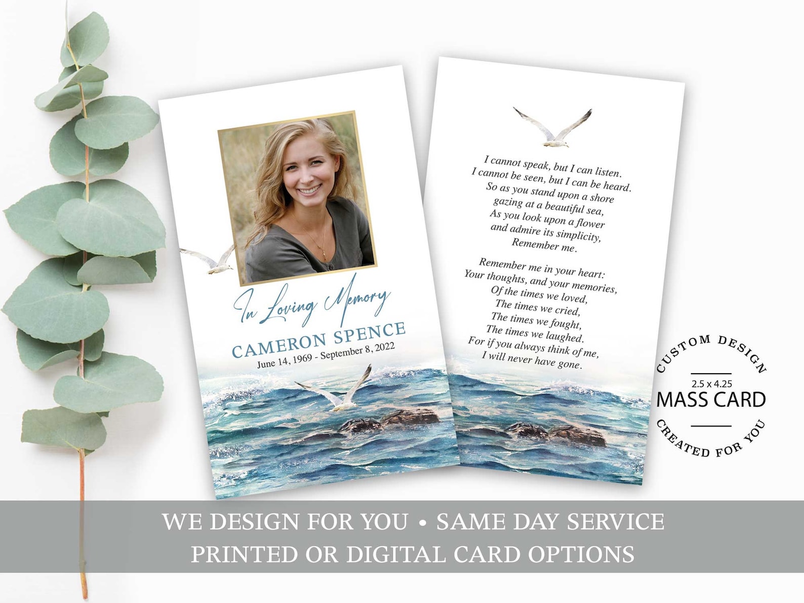 Funeral Prayer Card Template Printable Memorial Prayer Card - Etsy