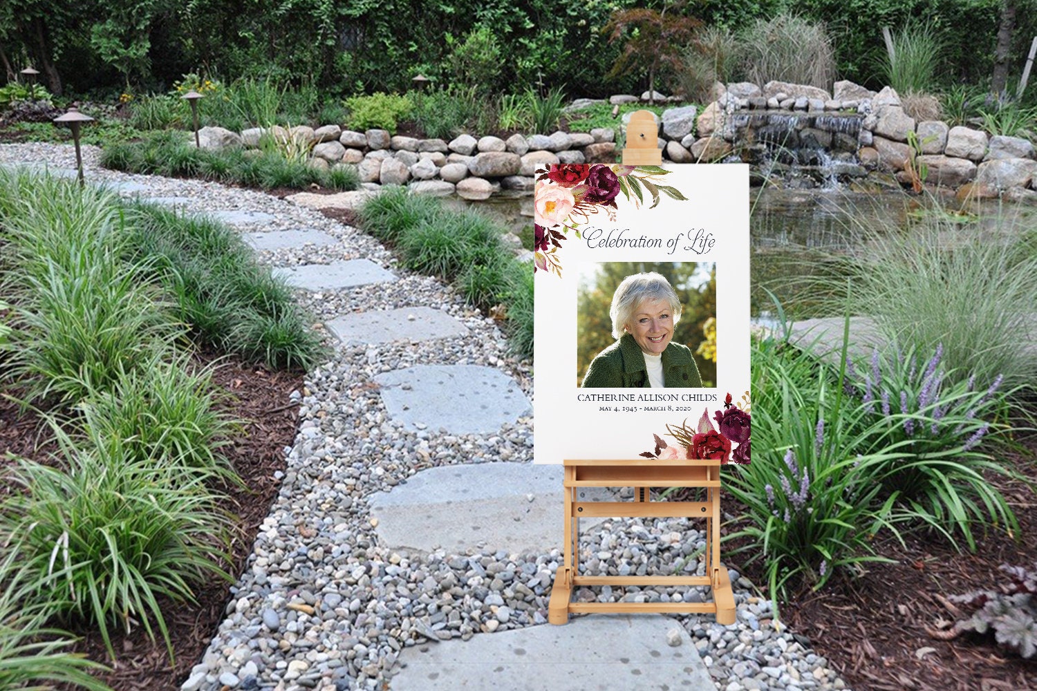 Funeral Welcome Sign Celebration of Life Sign Poster Burgundy Red ...