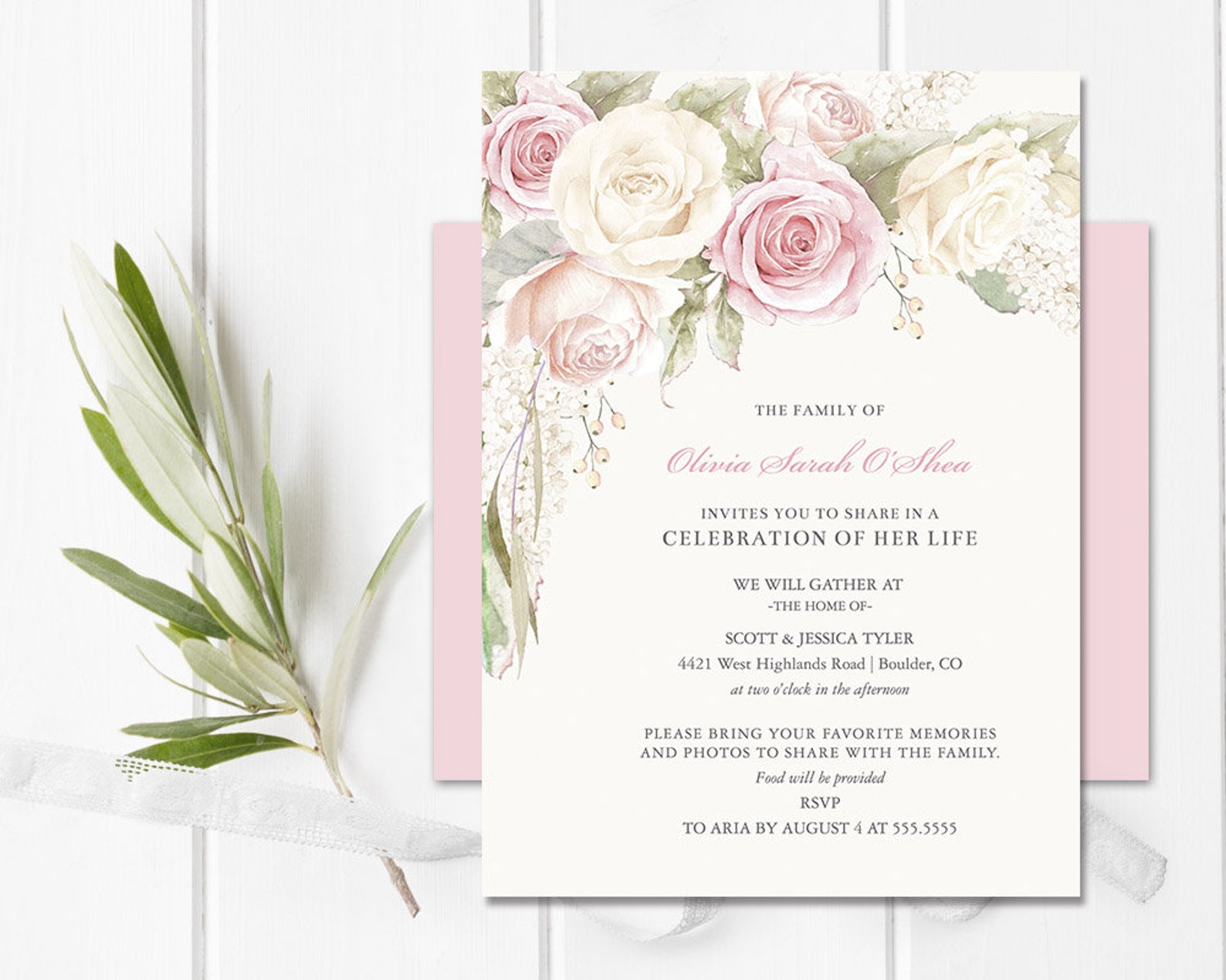 Floral Funeral invitation Celebration of Life Invites | Etsy