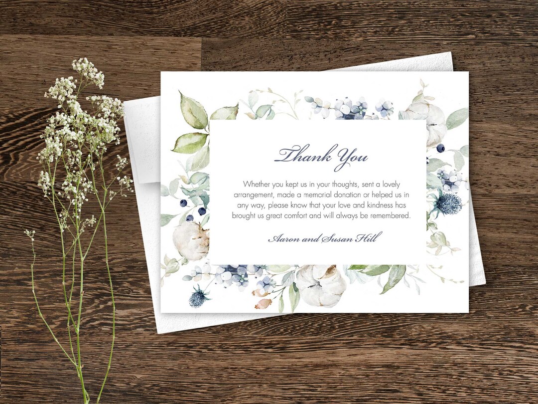 Funeral Thank You Cards, Sympathy Acknowledgement Card, Bereavement ...