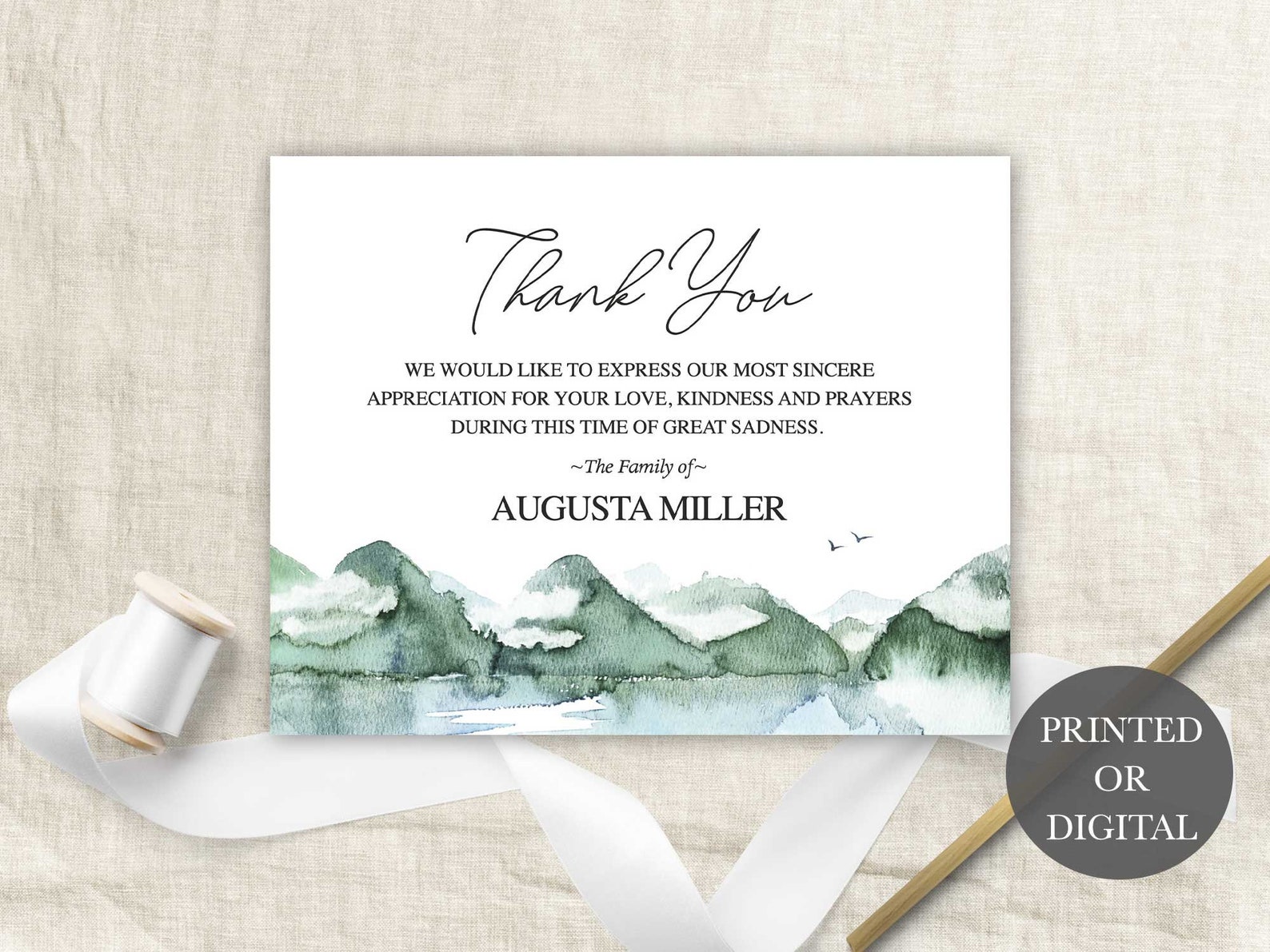 Funeral Acknowledgement Card Template Sympathy Thank You Note - Etsy