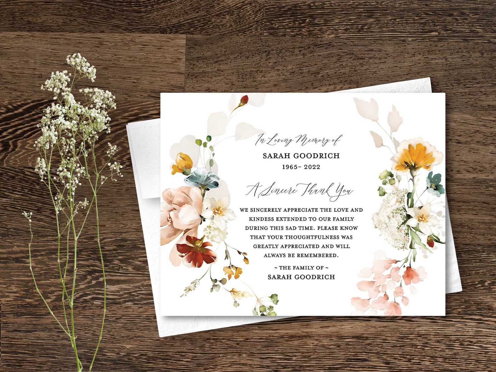 Sympathy Acknowledgement Cards Funeral Thank You and - Etsy