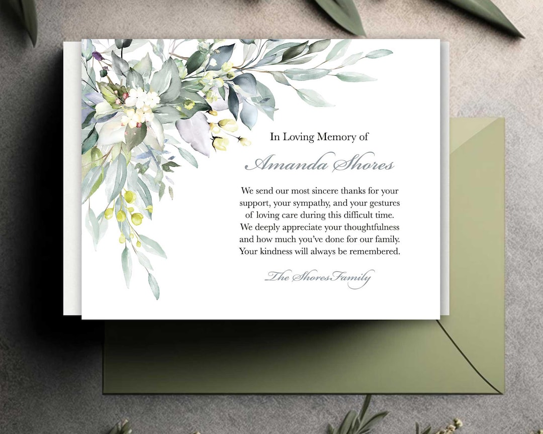 Sympathy Thank You Cards With Envelopes, Funeral Acknowledgment Cards ...