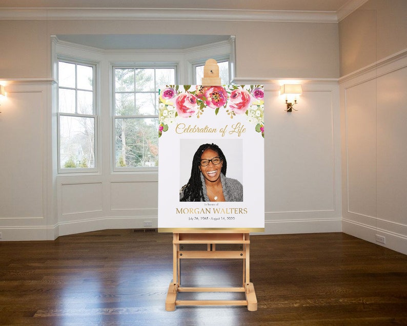 Funeral Welcome Sign Gold Floral Poster Memorial Service | Etsy
