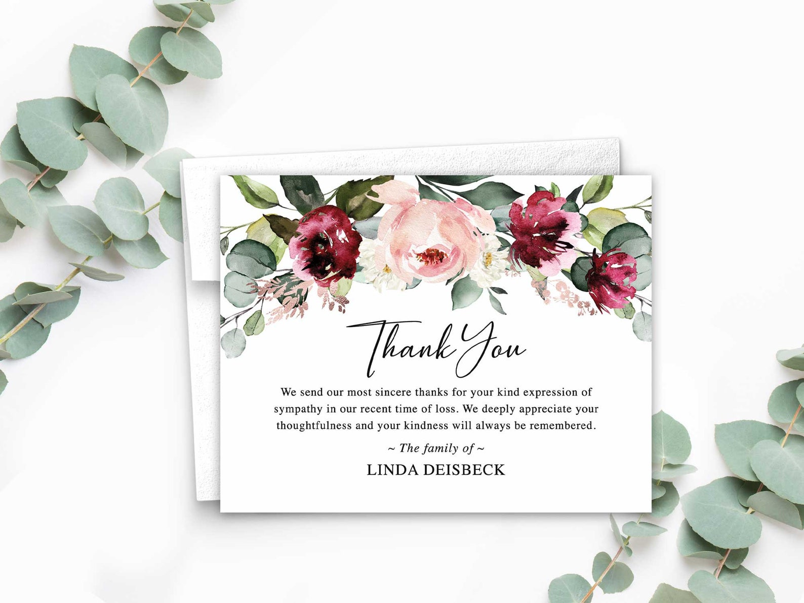 Funeral Acknowledgement Card Template Sympathy Thank You Note Funeral ...