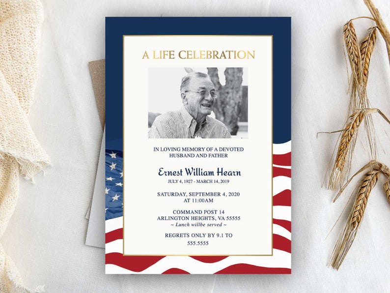 Funeral Announcement Card, Military Funeral Invitation Veteran ...