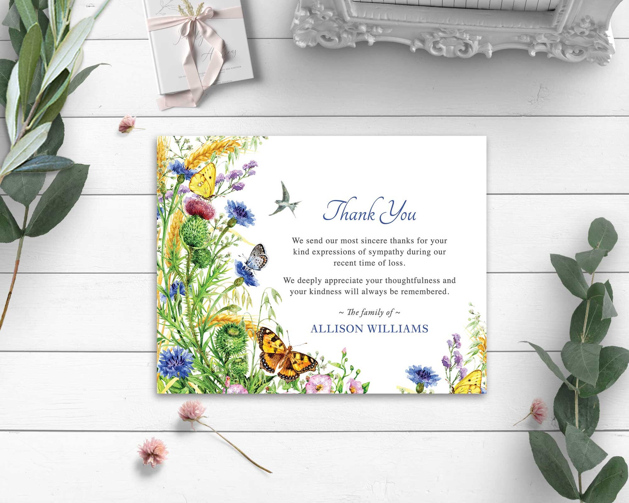 Sympathy Acknowledgement Cards, Funeral Thank You and Bereavement Notes ...