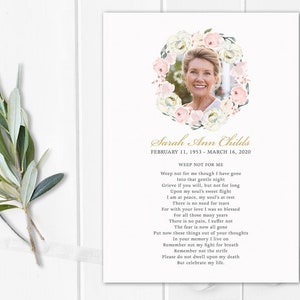 Funeral Poem Card Tribute Card Memorial Funeral Gift Template Photo ...