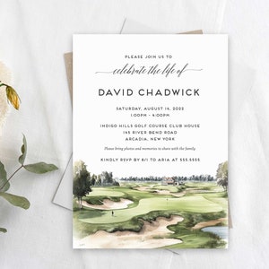 Celebration of Life Invitation Template, Golf Funeral Announcement ...