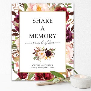 Share a Memory Sign Funeral Celebration of Life Share a Memory Sign ...