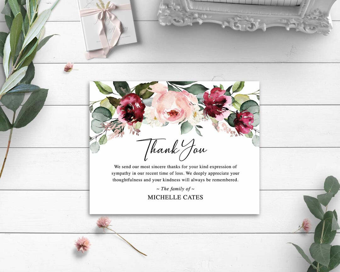 Funeral Acknowledgement Card Template Sympathy Thank You Note - Etsy