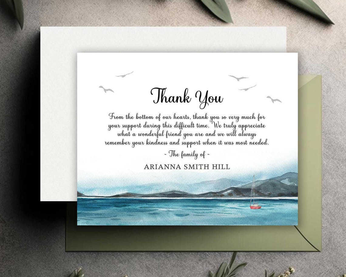 Funeral Thank You Card, Memorial Service Printable Template or Printed ...