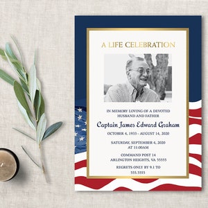 Funeral Announcement Card, Military Funeral Invitation Veteran ...