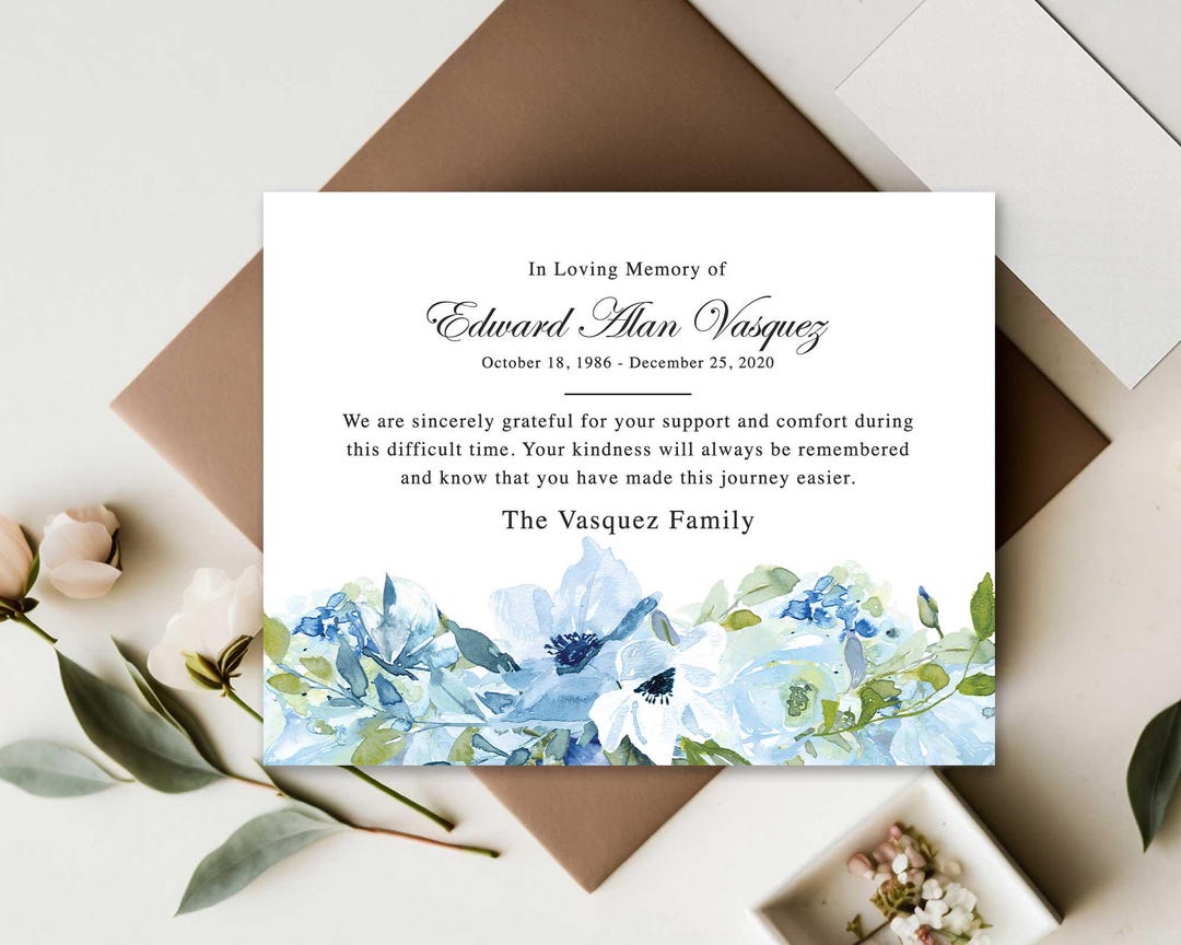 Funeral Thank You Cards, Sympathy Acknowledgement, Printable or Printed ...