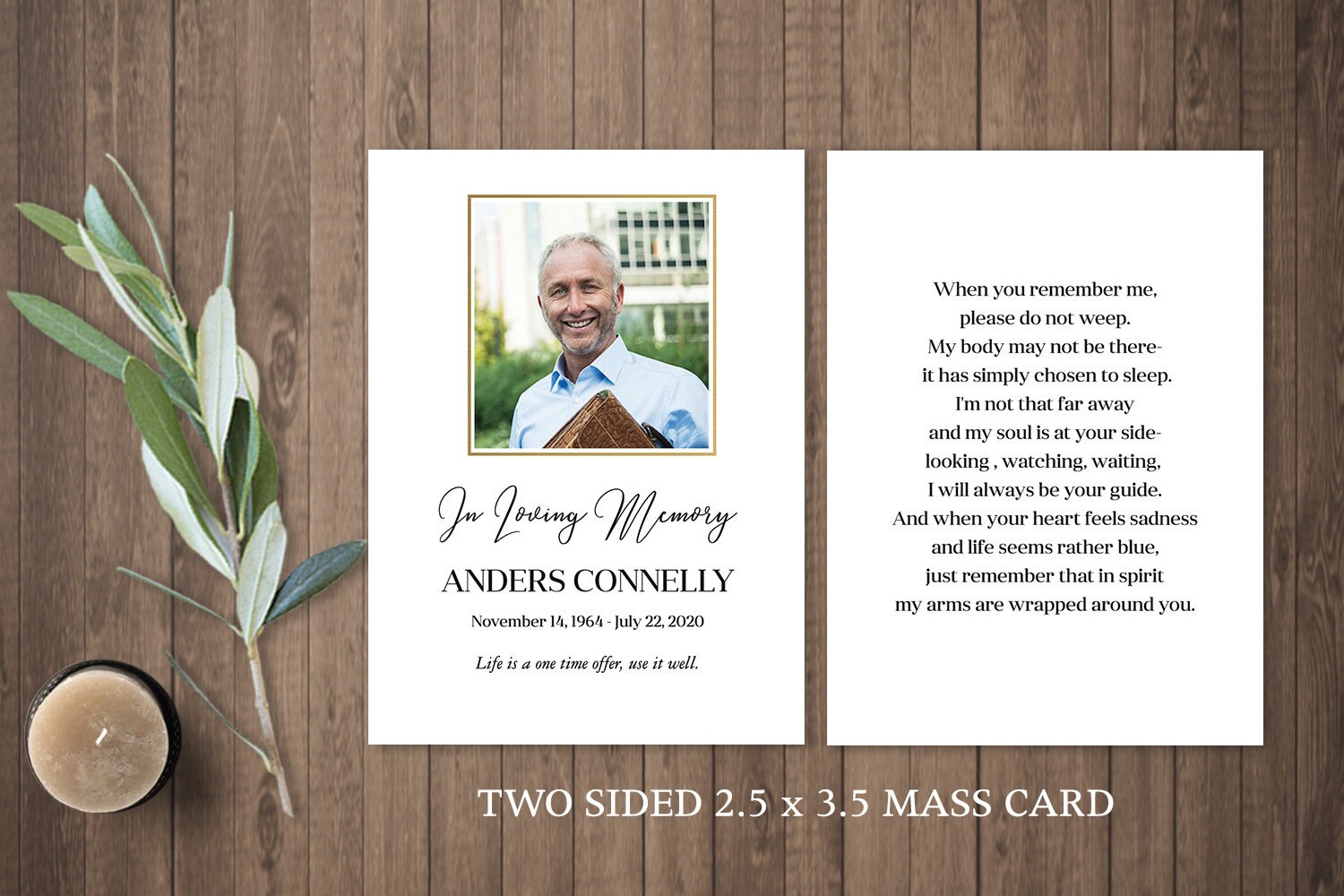 Funeral Card Printable Mass Card With Photo Template 2.5 X 3.5 - Etsy