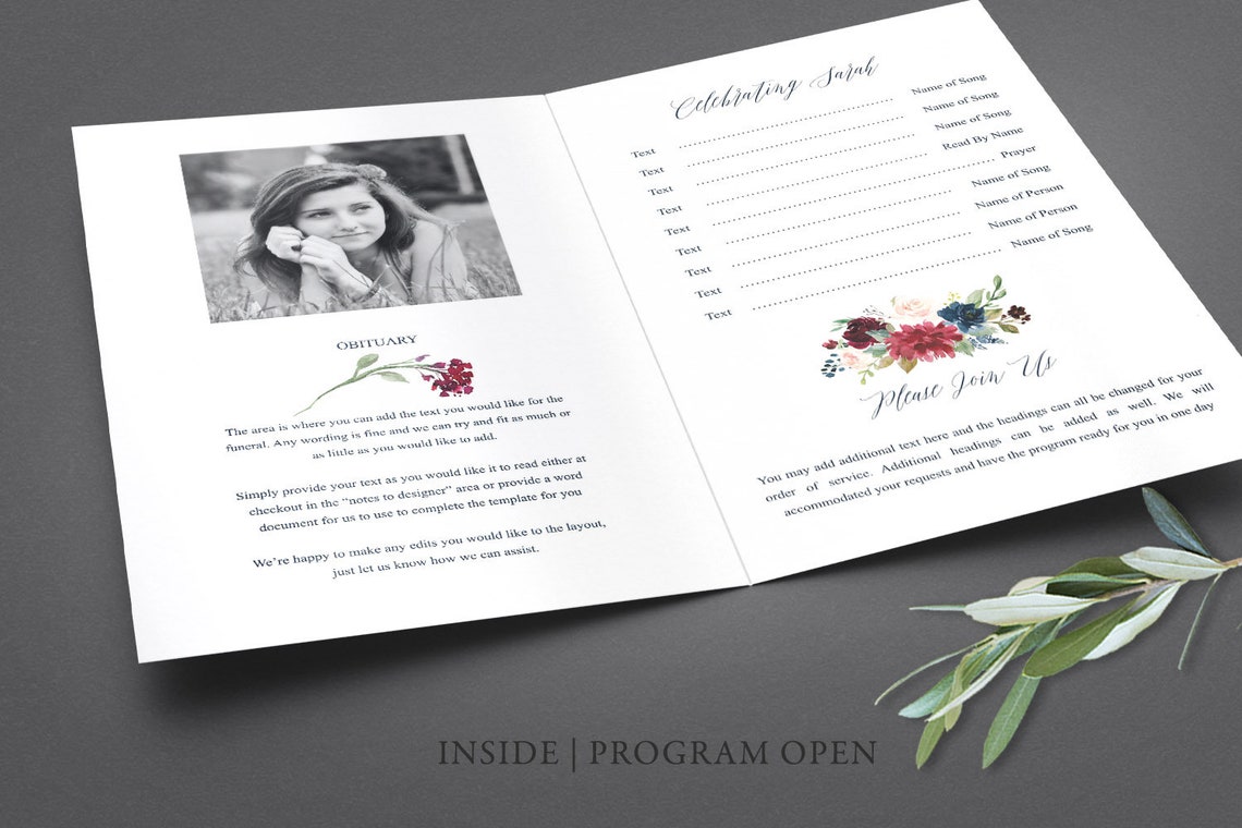 Printable Funeral Program Template Floral Funeral Memorial | Etsy