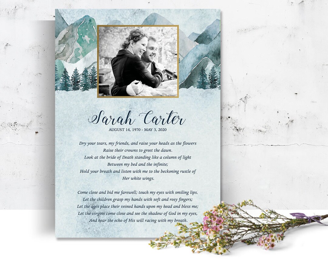 Funeral Poem Card Tribute Card Mountain Funeral Template Photo Poem ...