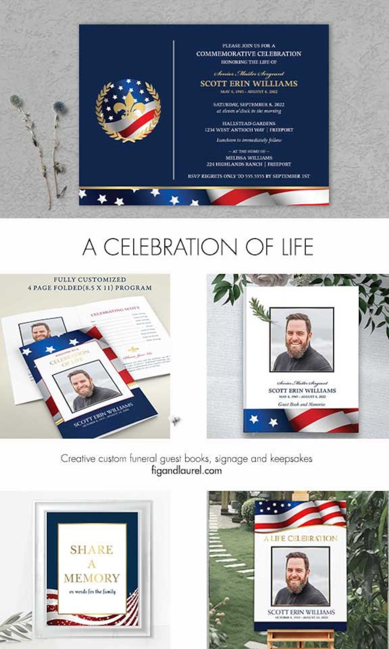 Funeral Announcement Card, Military Funeral Invitation Veteran ...